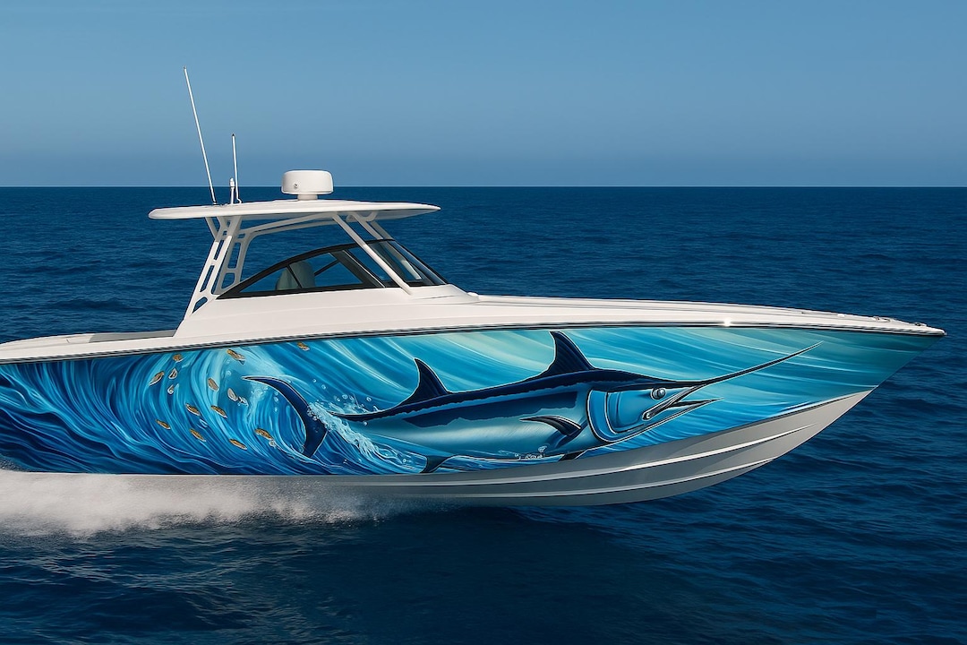 Blue Marlin Offshore Fishing Boat Wrap – Full Color Vinyl Hull Decal ...