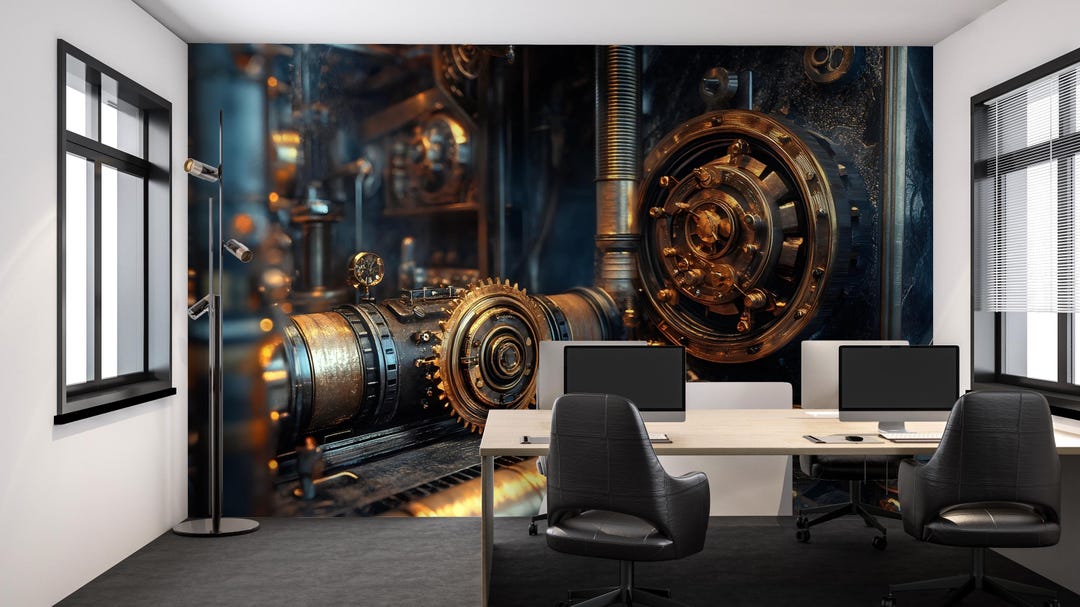 Steampunk Industrial Gear Wall Mural – Retro Mechanical Machine Art ...