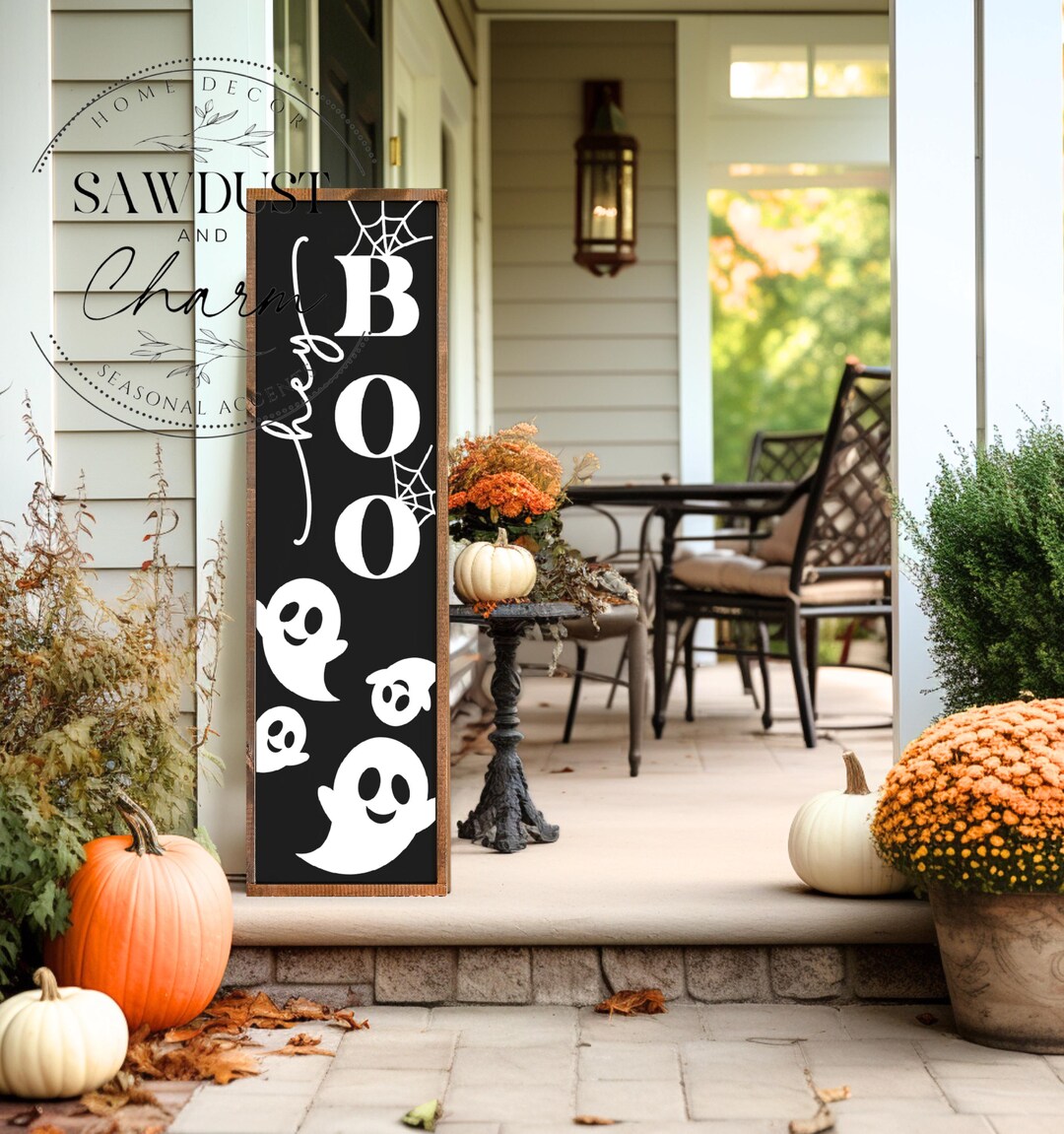 Hey BOO Halloween Sign / Halloween Porch Sign / Cute Ghost Decor / Fall ...