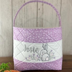 Personalized Easter Basket, Girl's Easter Basket, Purple Quilted, Shabby Chic, Easter Bunny, Egg ...