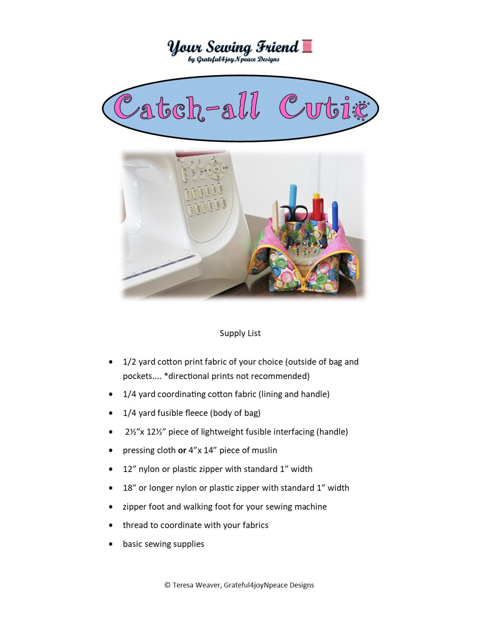 PDF PATTERN for Catch-all Cutie Sewing Organizer Zipper Bag | Etsy Canada