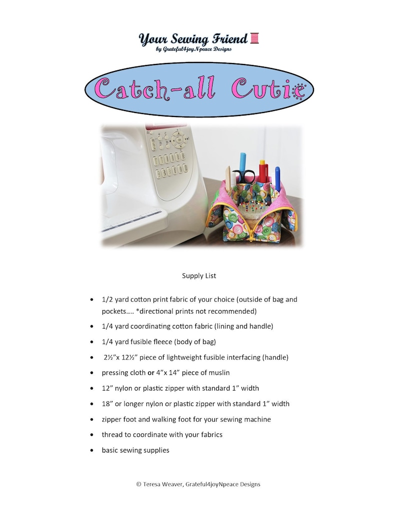 PDF PATTERN for Catch-all Cutie Sewing Organizer Zipper Bag | Etsy Canada