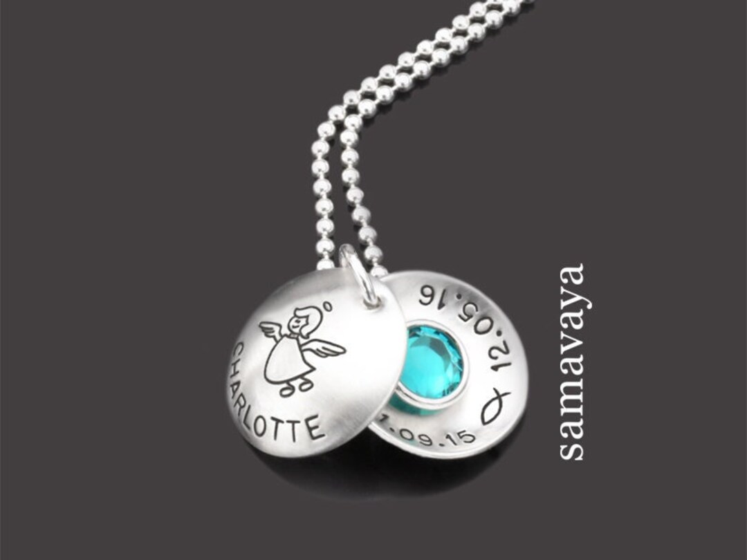 Engraved Baptism Necklace Girls Boys Angel SCHUTZENGELCHEN Personalized ...