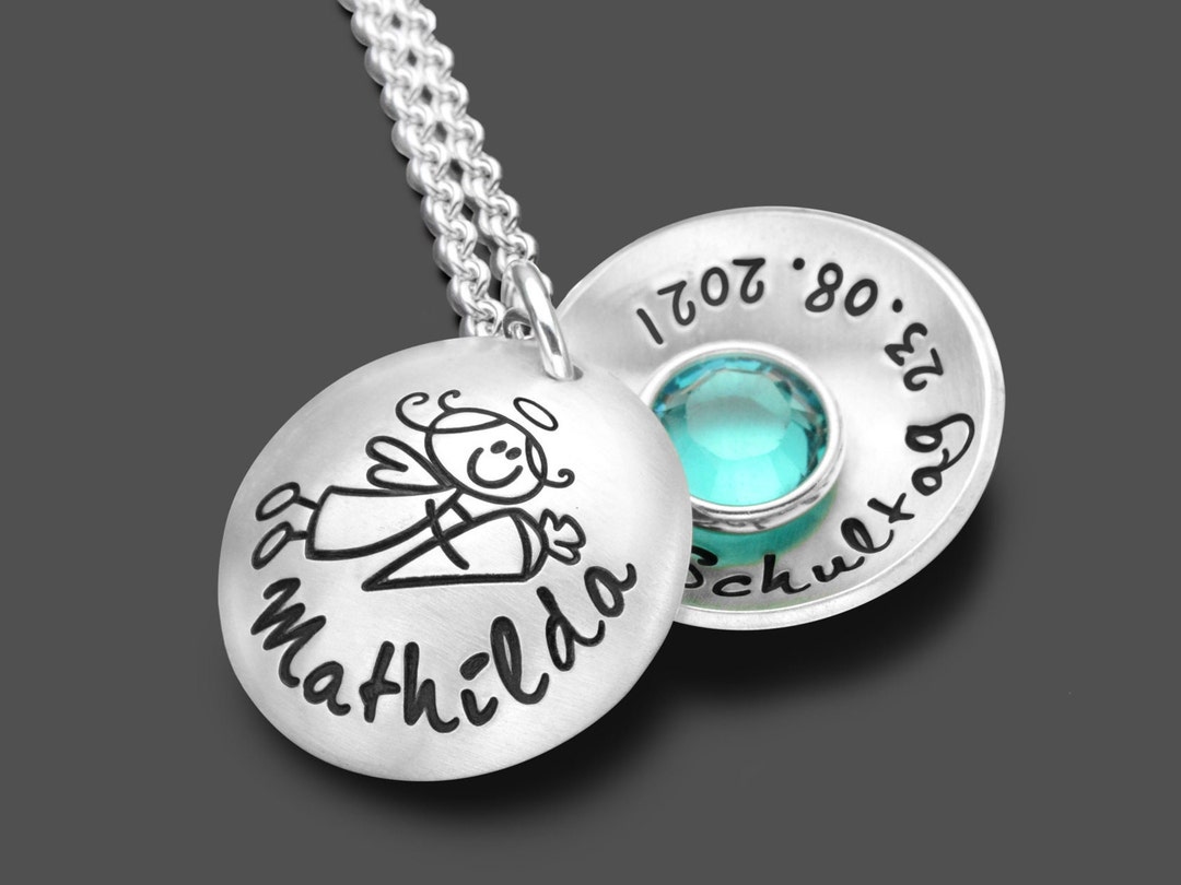 Schulkind Kette Einschulung Schulanfang Geschenk Mädchen ERSTER SCHULTAG 925 Silber Gravur ...