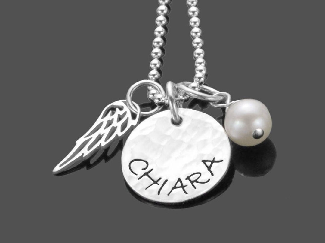 Necklace Confirmation Angel Wings Engraving Pearl SHINY WING 925 Silver ...