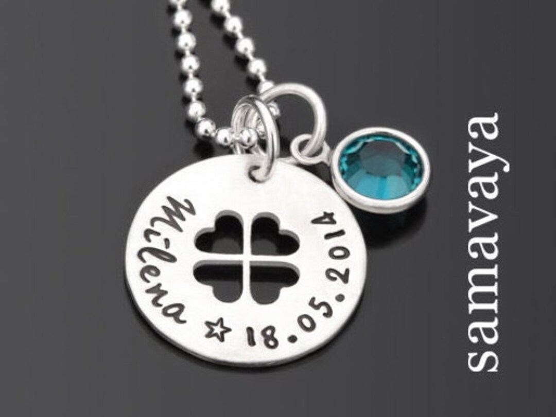 Chain Christening Chain Lucky Charm Clover Engraving HAPPY GO LUCKY 925 ...