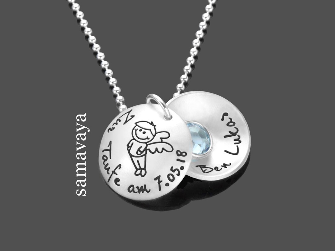 Cadeau de baptême collier de baptême garçon gravure ange POUR LE ...