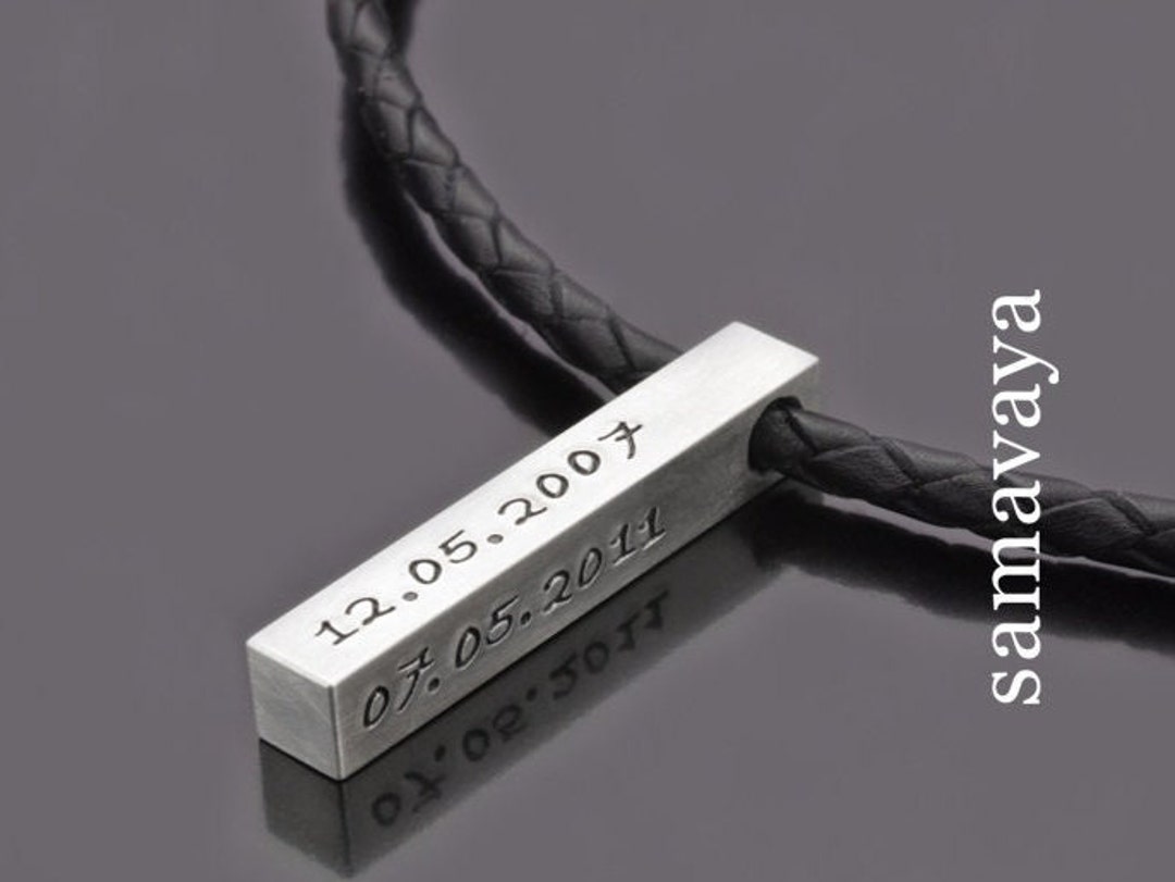 Lederkette Herren Kette Namen graviert FBML DATES 925 Silber Leder ...