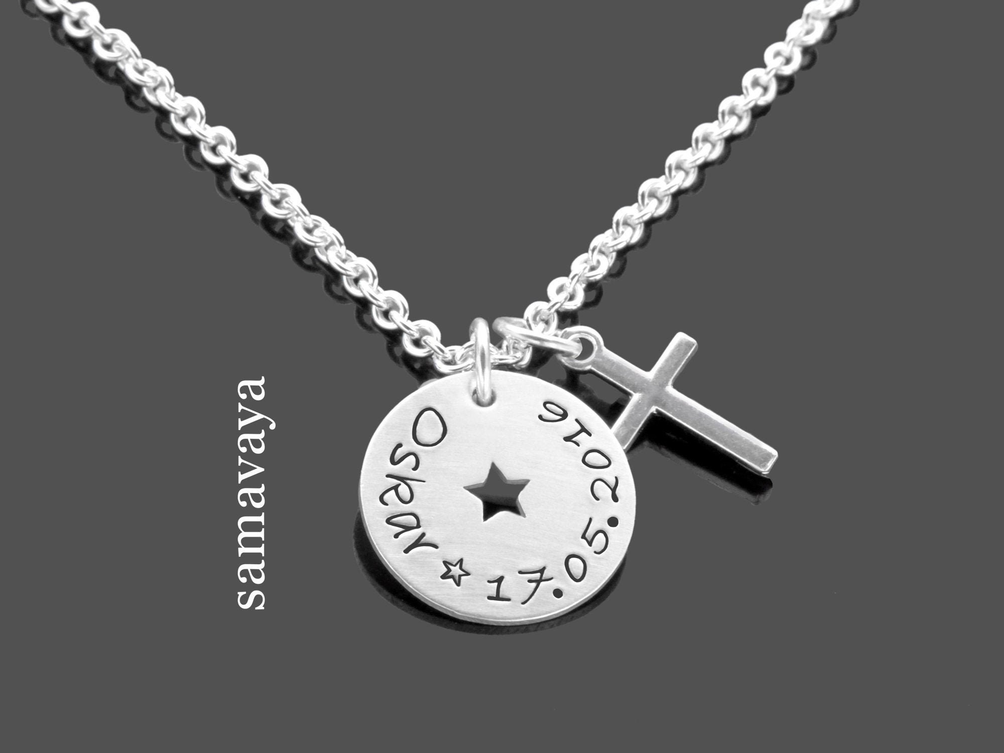 Baptismal Chain Boy Engraved 925 Silver STARLET CROSS Necklace - Etsy UK