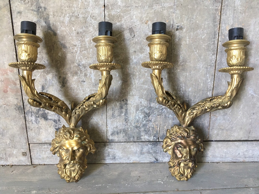 Pair of Bronze Head Wall Sconces - Etsy