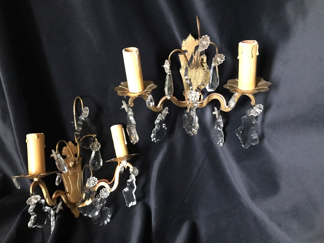 Two Bronze and Crystal Wall Sconces - Etsy