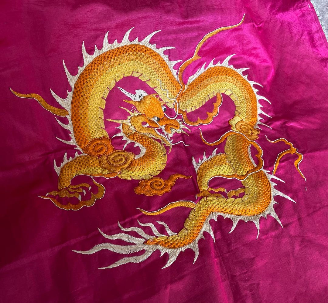 Chinese Antique Embroidered Dragon - Etsy