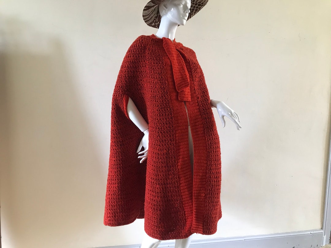1970s Hand Crocheted Orange Cape - Etsy