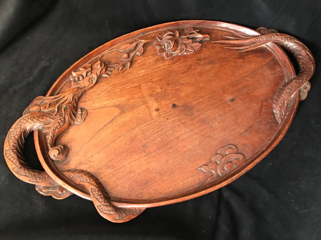 Wooden Tray With Sculpted Dragon - Etsy