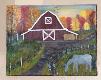 Landscape Red Barn Folk Art Print Original Painting Children - Etsy