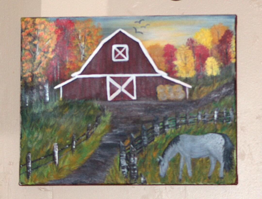 Fall Folk Art Painting Artist Original on 11x14 Inch Canvas - Etsy