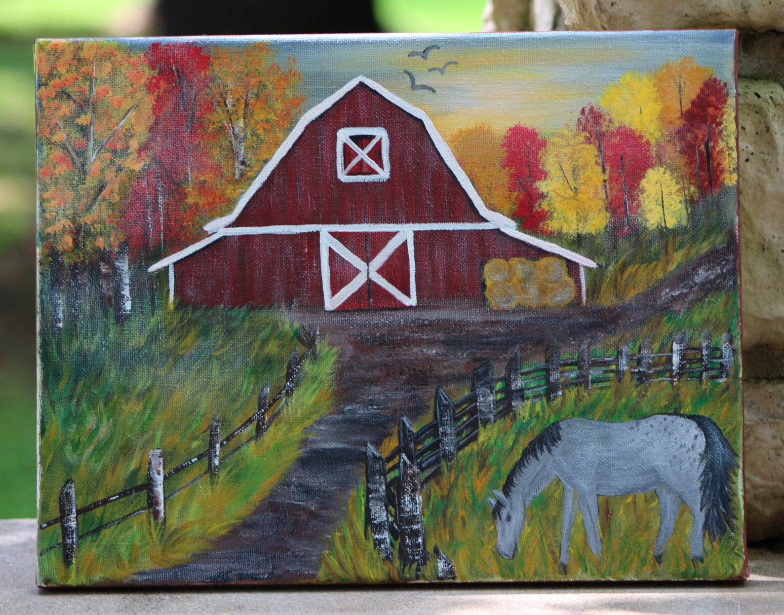 Fall Folk Art Painting Artist Original on 11x14 Inch Canvas - Etsy