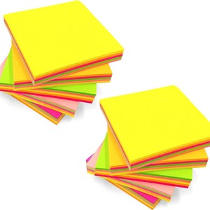 Multi-coloured Sticky Notes - Colourful Pastel/neon Adhesive Pads, 100 ...