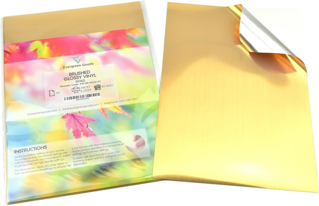 A4 Brushed Gold Sticker Paper Vinyl 10, 20, 50 Sheets Inkjet & Laser ...