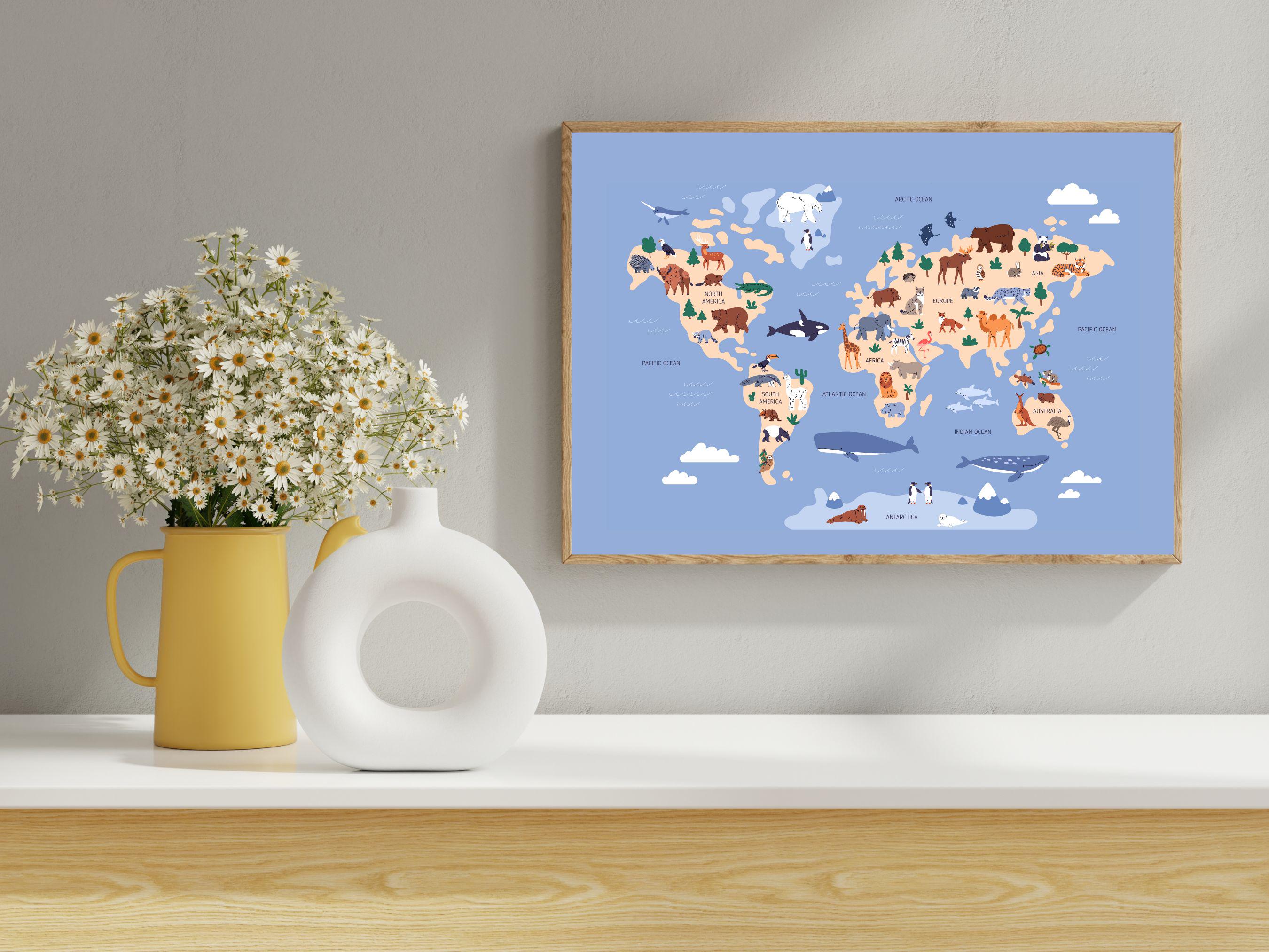 Printable Animal World Map Poster for Nursery, Kids Bedroom or ...