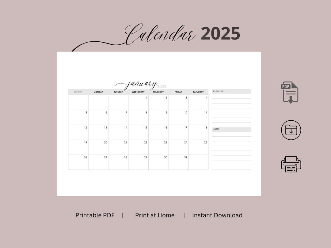 2025 Elegant Calendar Monthly Planner Landscape With Notes and Todo ...