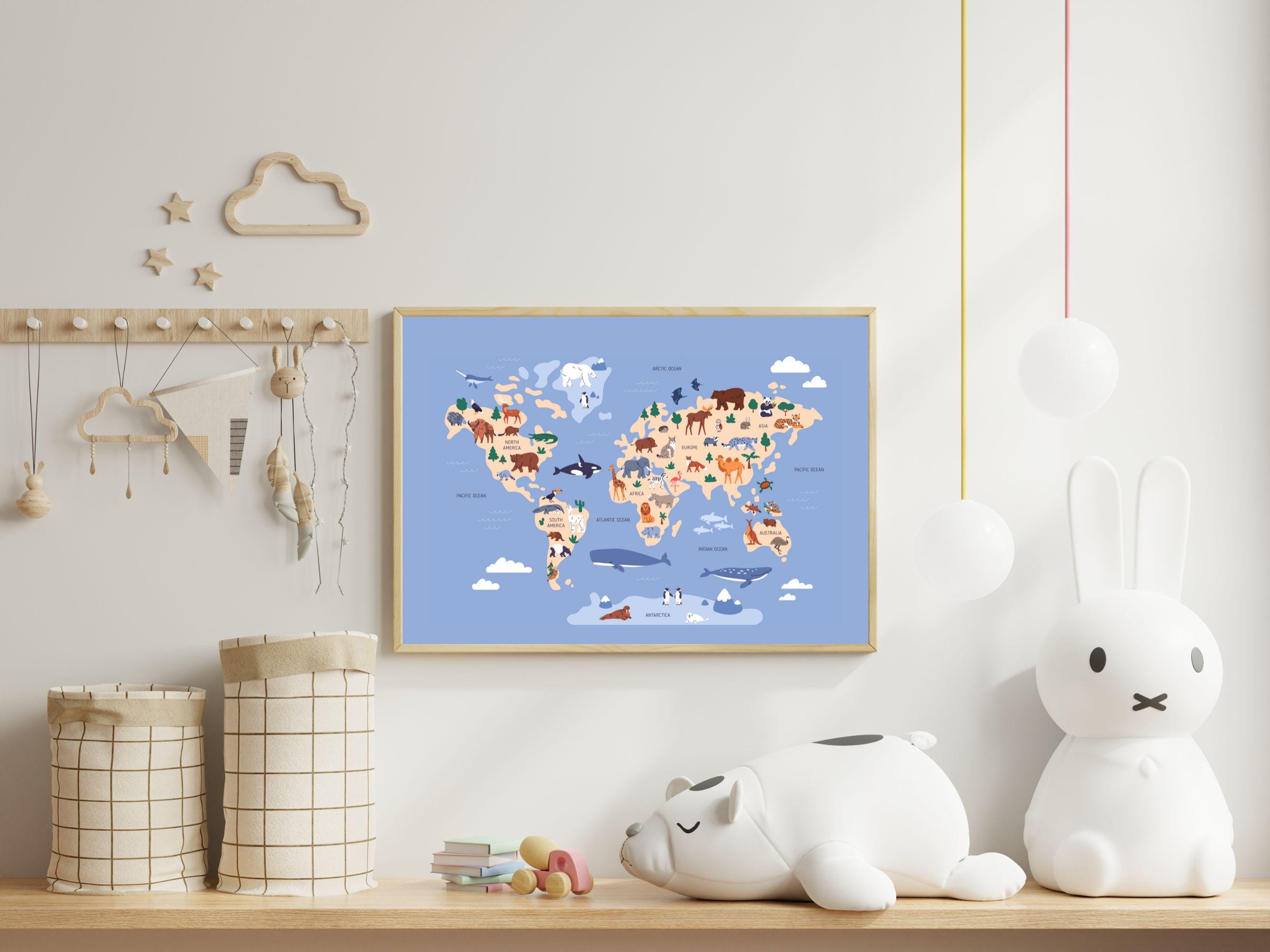 Printable Animal World Map Poster for Nursery, Kids Bedroom or ...
