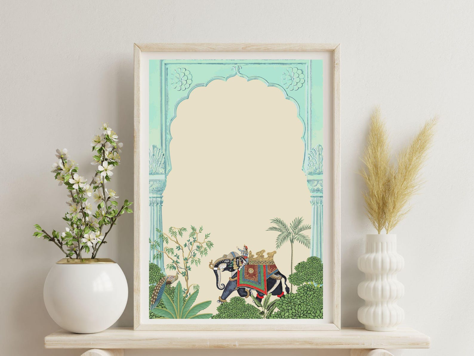 Indian Folk Art, Indian Elephant Print, Indian Wall Art , Indian Mughal ...
