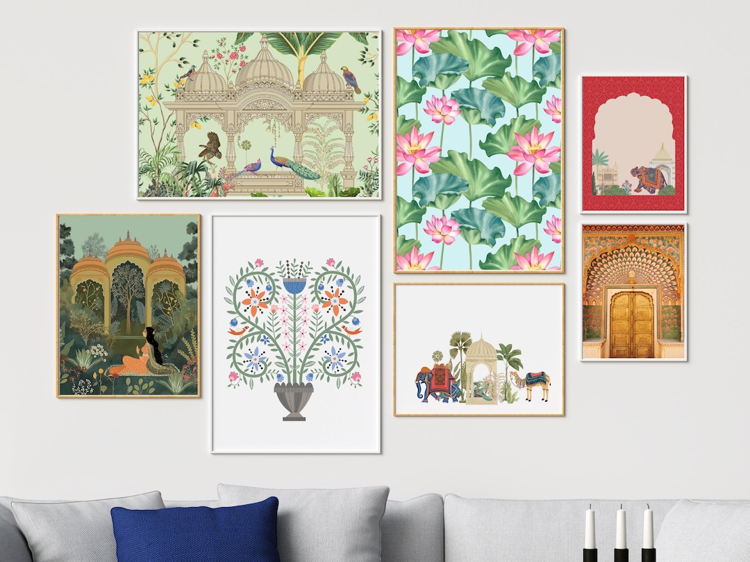 Indian Art, SET OF 51 Printable, Gallery Wall Set, Floral Print, Indian ...
