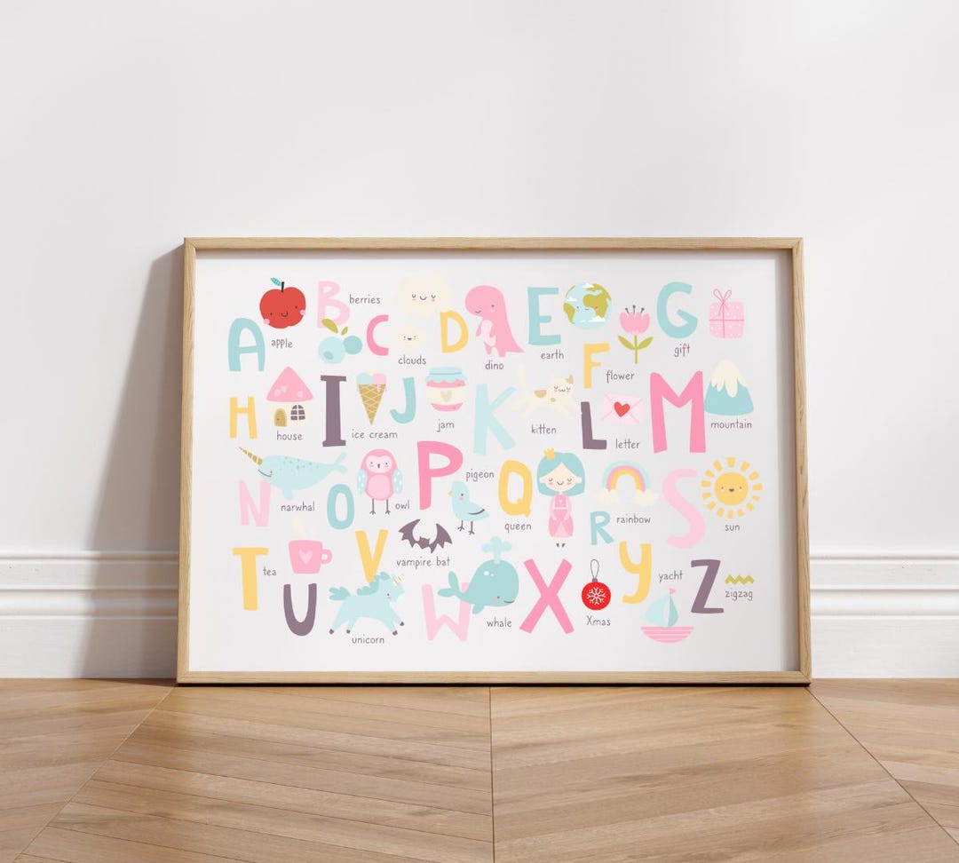Watercolor Alphabets, Homeschool Cute ABC Poster, Playroom Wall Decor ...