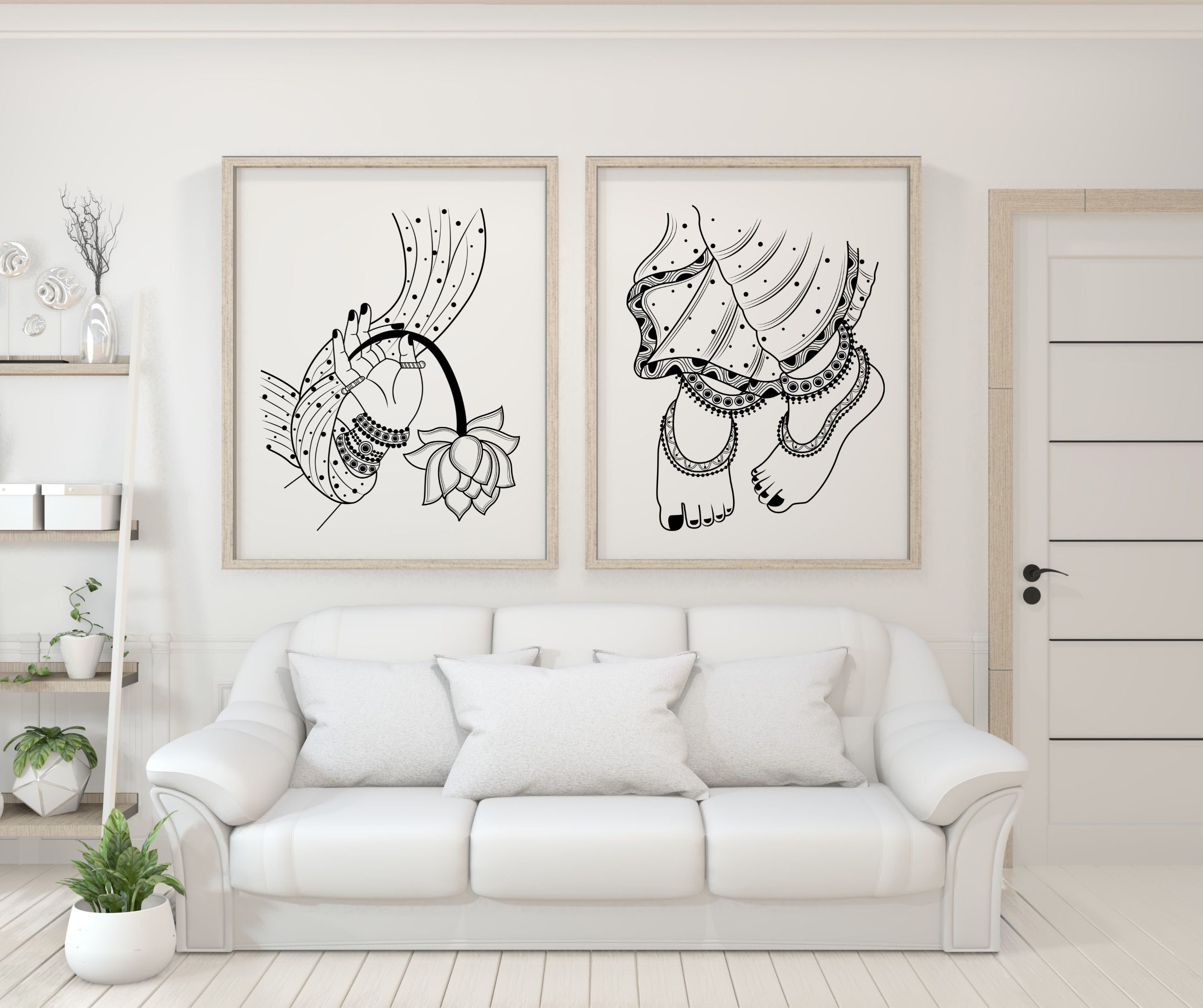 Hand and Feet Mudra One Line Drawing Poster I Indian Silhouette Wall ...