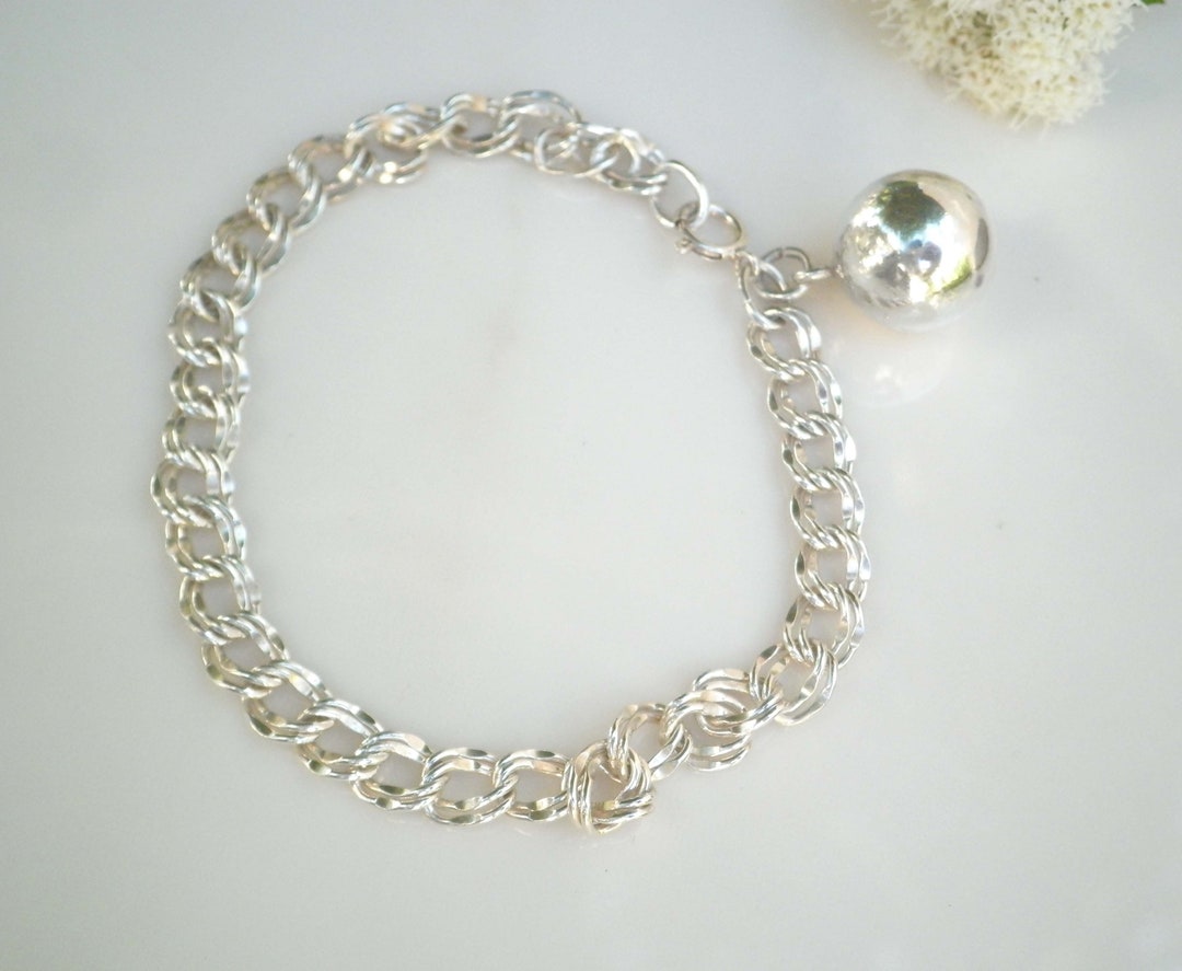 Vintage Sphere Ball Charm 925 Sterling Silver Double Links Bracelet - Etsy