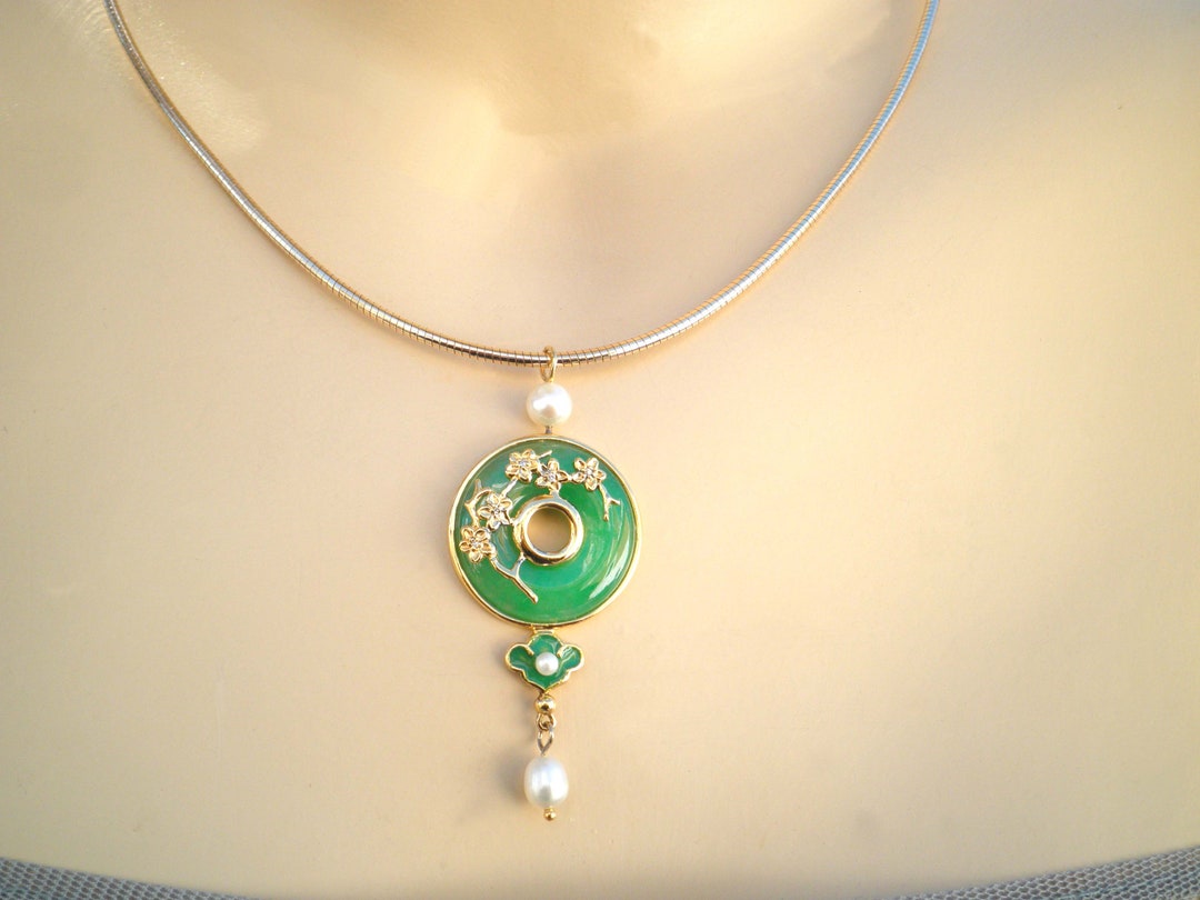 Vintage Signed Franklin Mint "jade Princess” Genuine Jade, Diamonds and Pearls Gold Over 925 ...