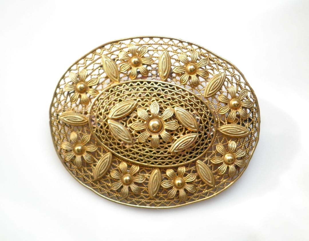 Edwardian Antique Beautiful Solid Brass Flower Filigree Czecho Slovakia ...