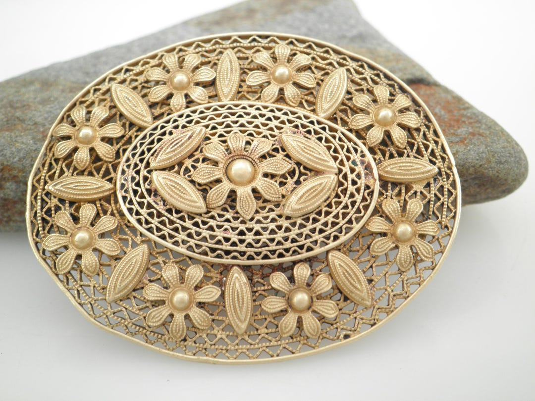 Edwardian Antique Beautiful Solid Brass Flower Filigree Czecho Slovakia ...