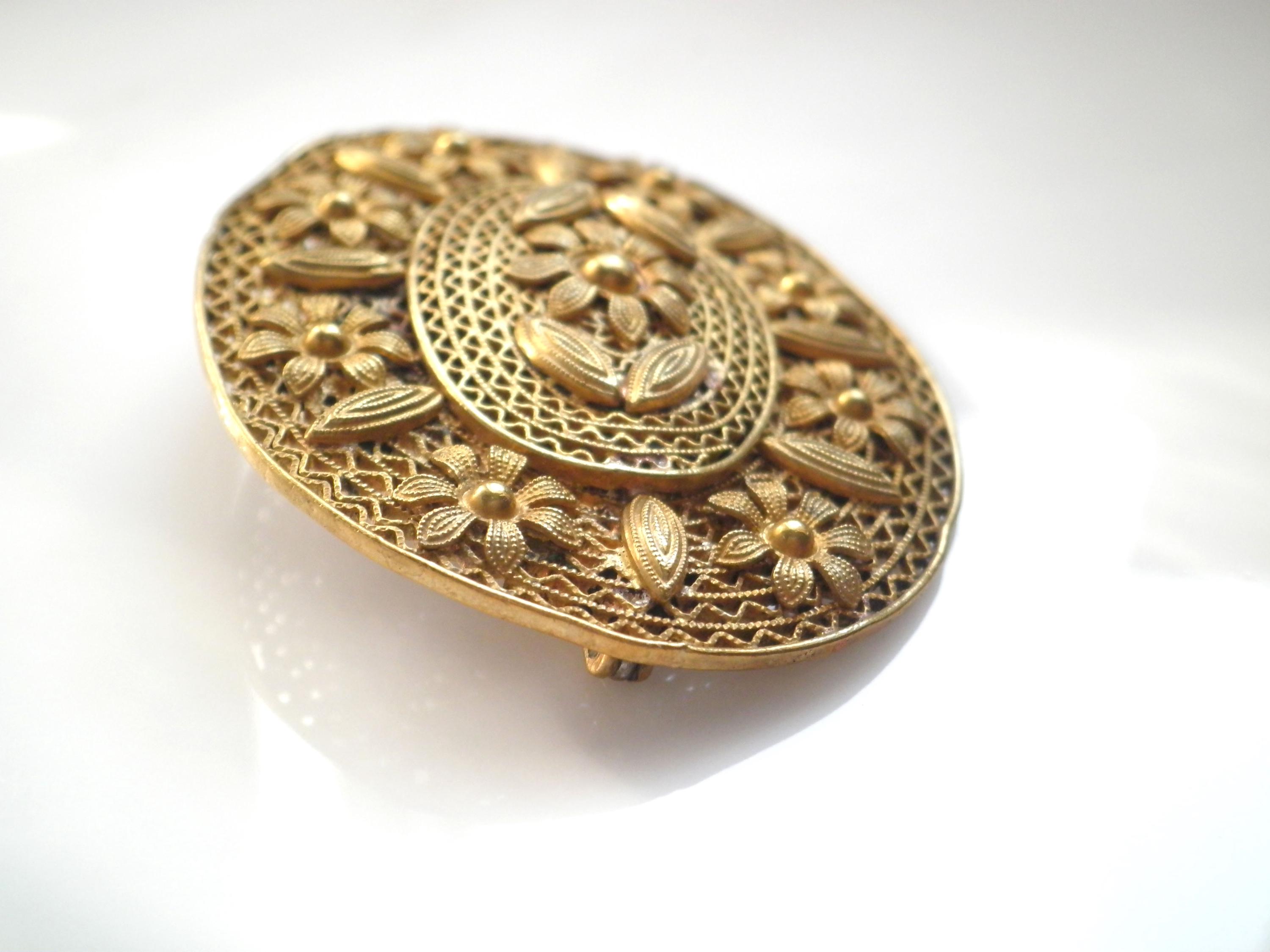 Edwardian Antique Beautiful Solid Brass Flower Filigree Czecho Slovakia ...