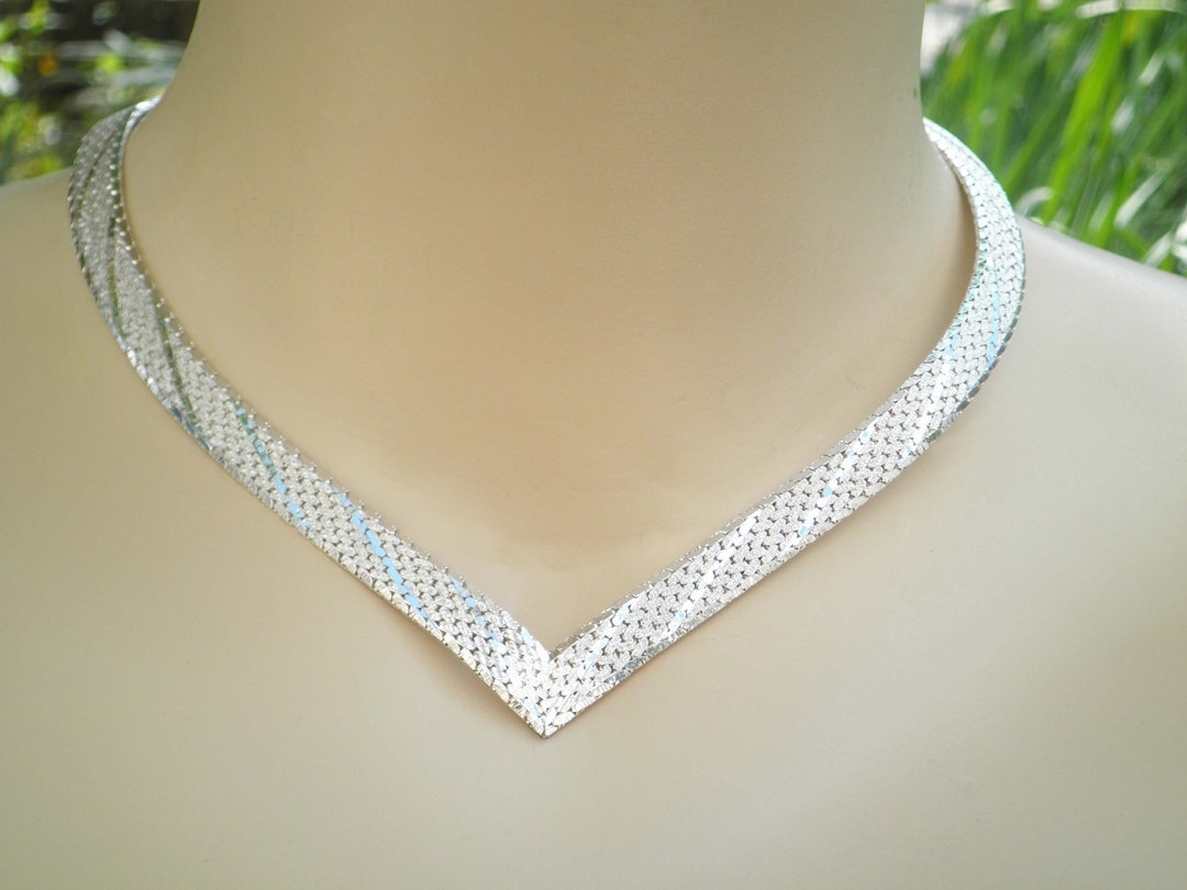 Vintage Signed Italy Stripe Design Woven Linked V Design 925 Sterling ...