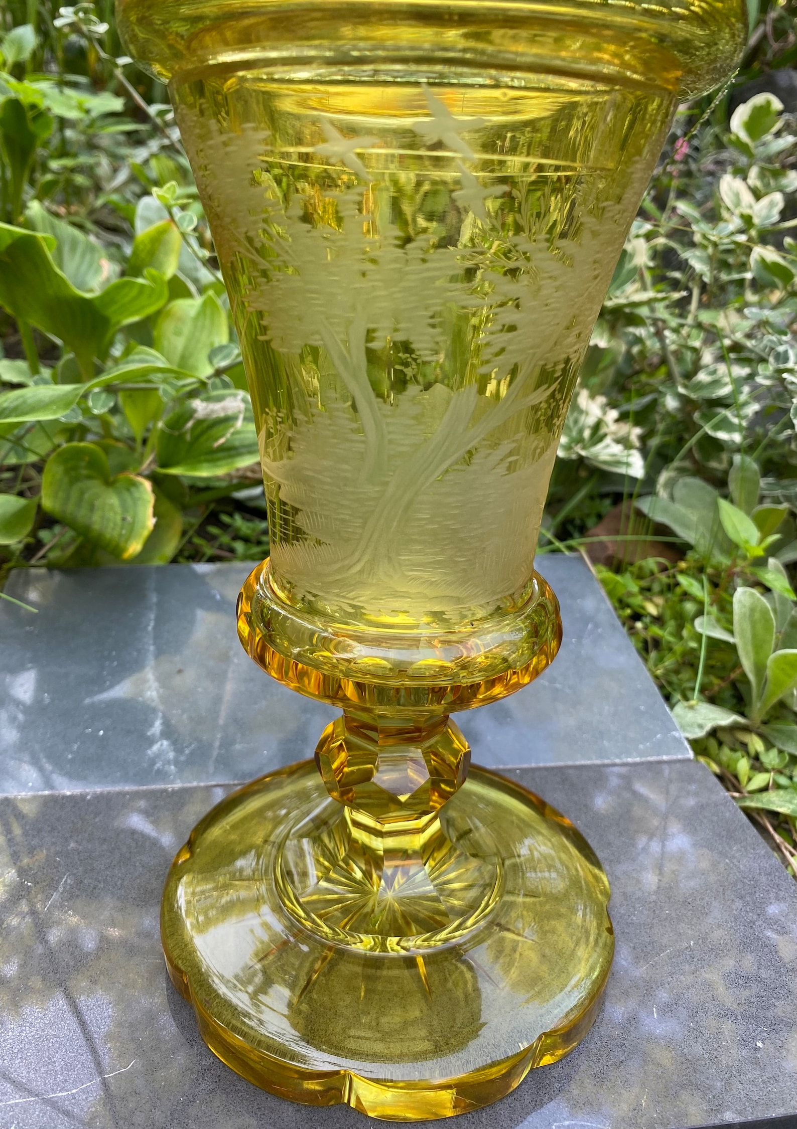 Antique 19th Century Bohemian Amber Stained Engraved Landscape Scene ...