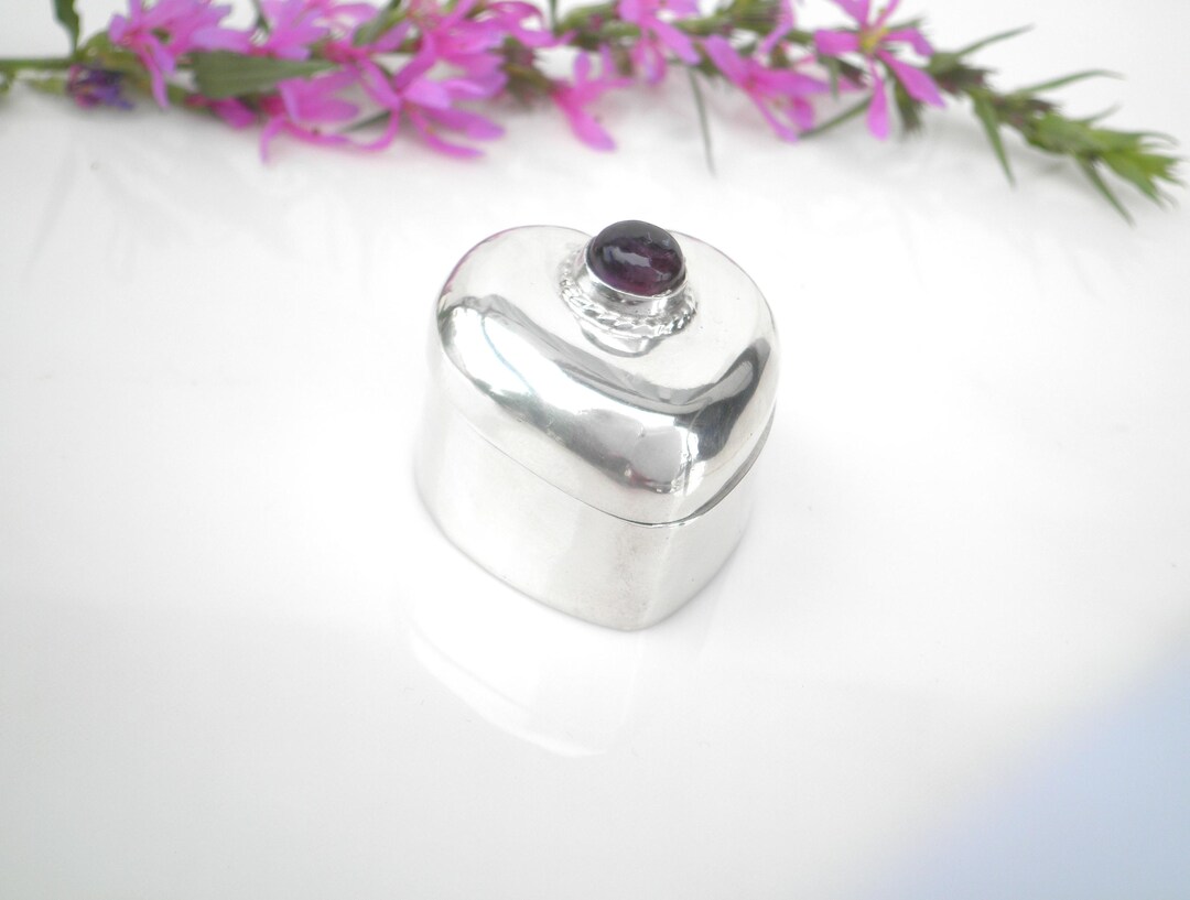 Taxco Mexico Amethyst Heart Shape 925 Sterling Silver Pill Box ...