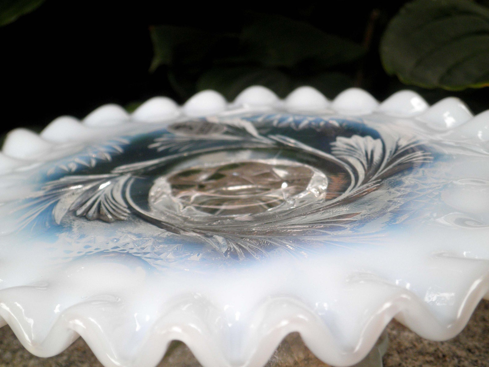 Vintage Fenton Signed Scallop Opalescent Glass Flat Wide - Etsy