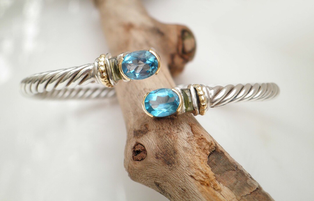 BJC Samuel Benham Sterling Silver 18K Gold Oval 2.20 Ct London Blue ...