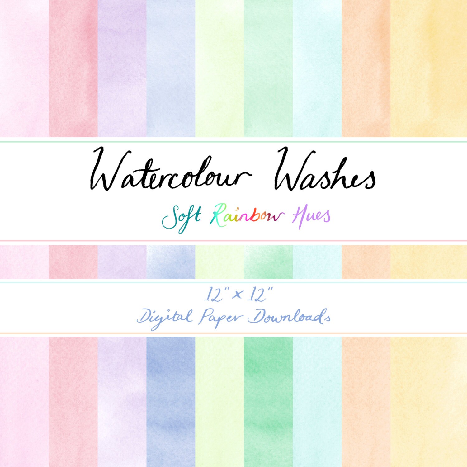 Watercolour Clipart Soft Wash Digital Papers in Rainbow Hues - Etsy
