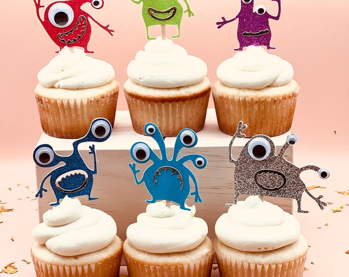 Alien Monster With Googly Eyes and Glitter Cake or Cupcake Topper ...