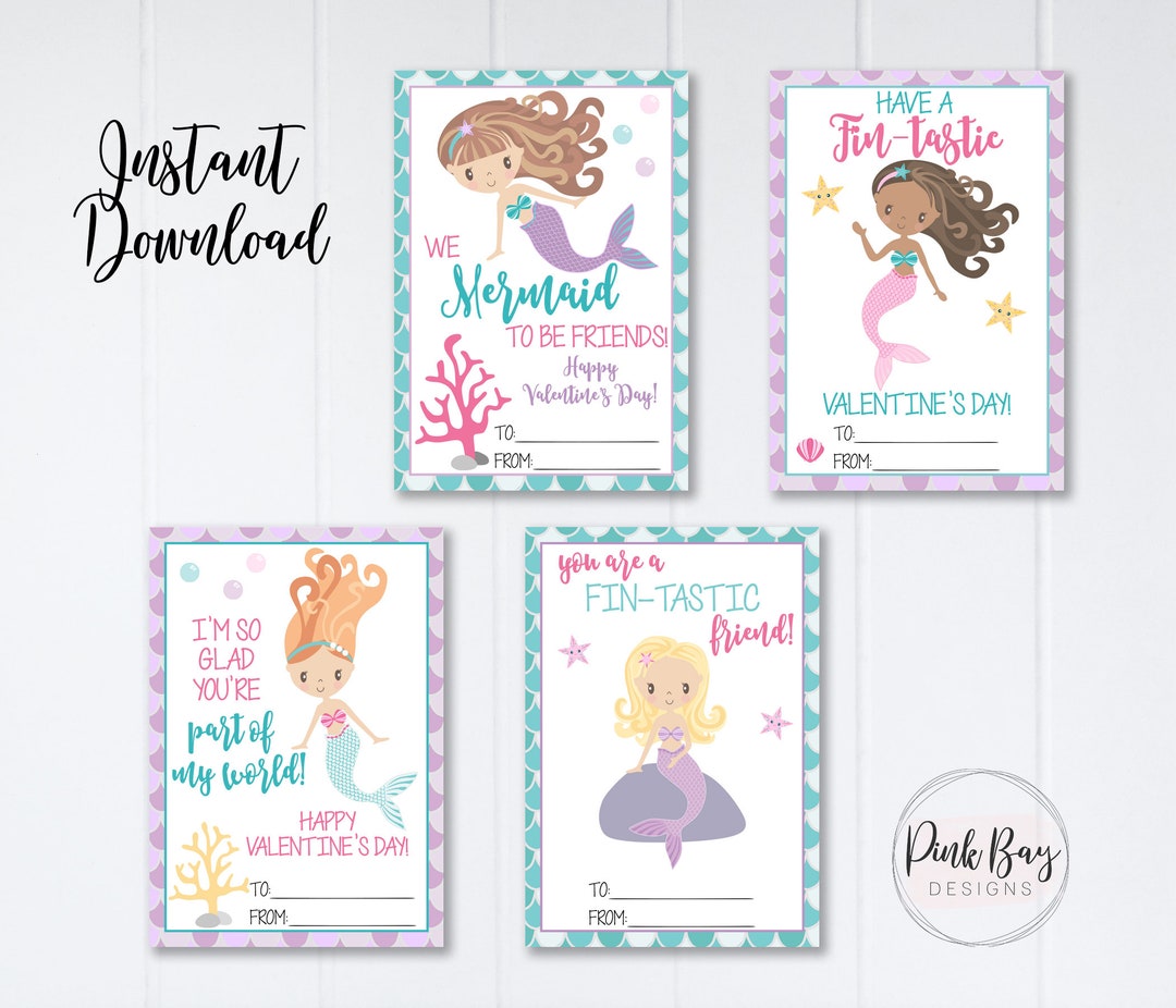 Mermaid Valentine Cards, We Mer-maid to Be Friends, Printable ...