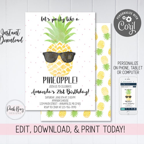 Editable Pineapple Birthday Invitation Lets Party Like a - Etsy