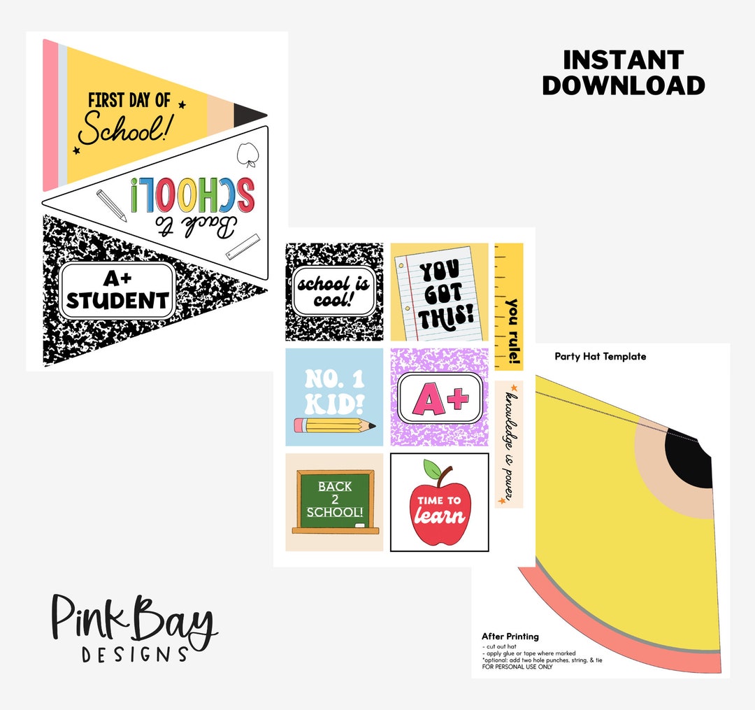 First Day of School Pennant Flags, First Day of School Printable, First ...
