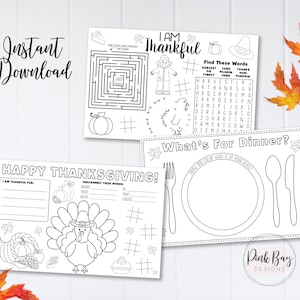 Thanksgiving Printable Placemats Activity Placemat (Download Now) - Etsy
