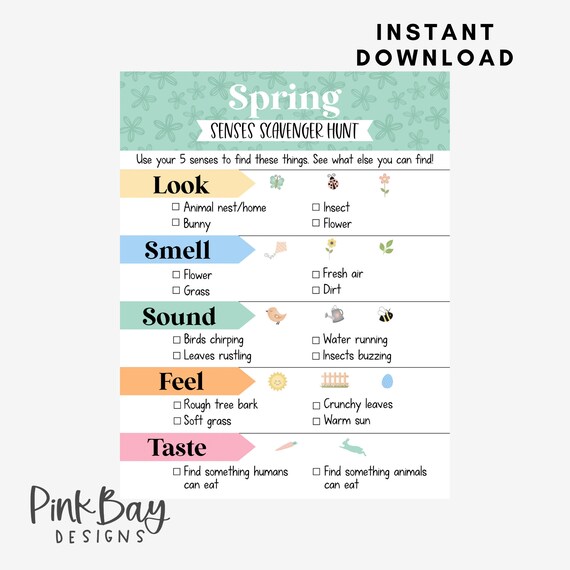 Spring Scavenger Hunt Spring Senses Scavenger Hunt 5 Senses | Etsy