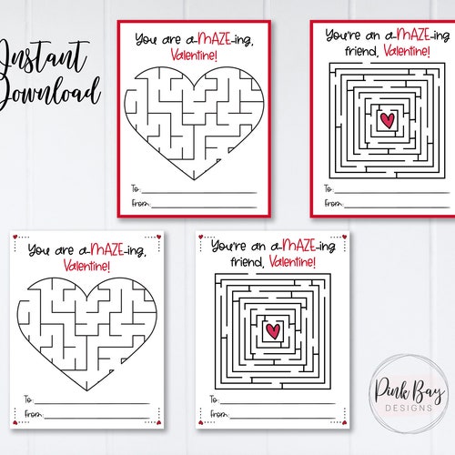 Maze Valentines Day Cards Kids Maze Valentine's Card - Etsy