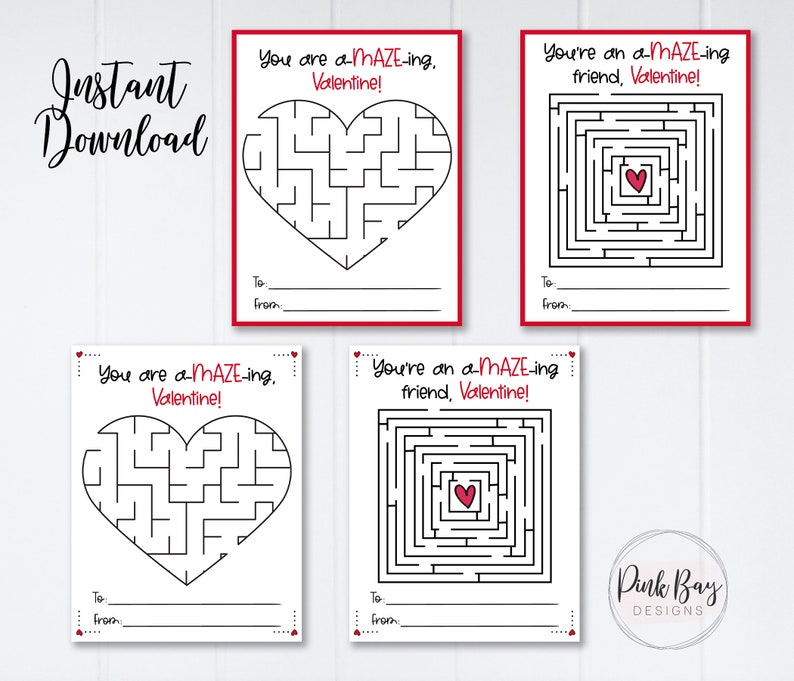 Maze Valentines Day Cards Kids Maze Valentine's Card - Etsy