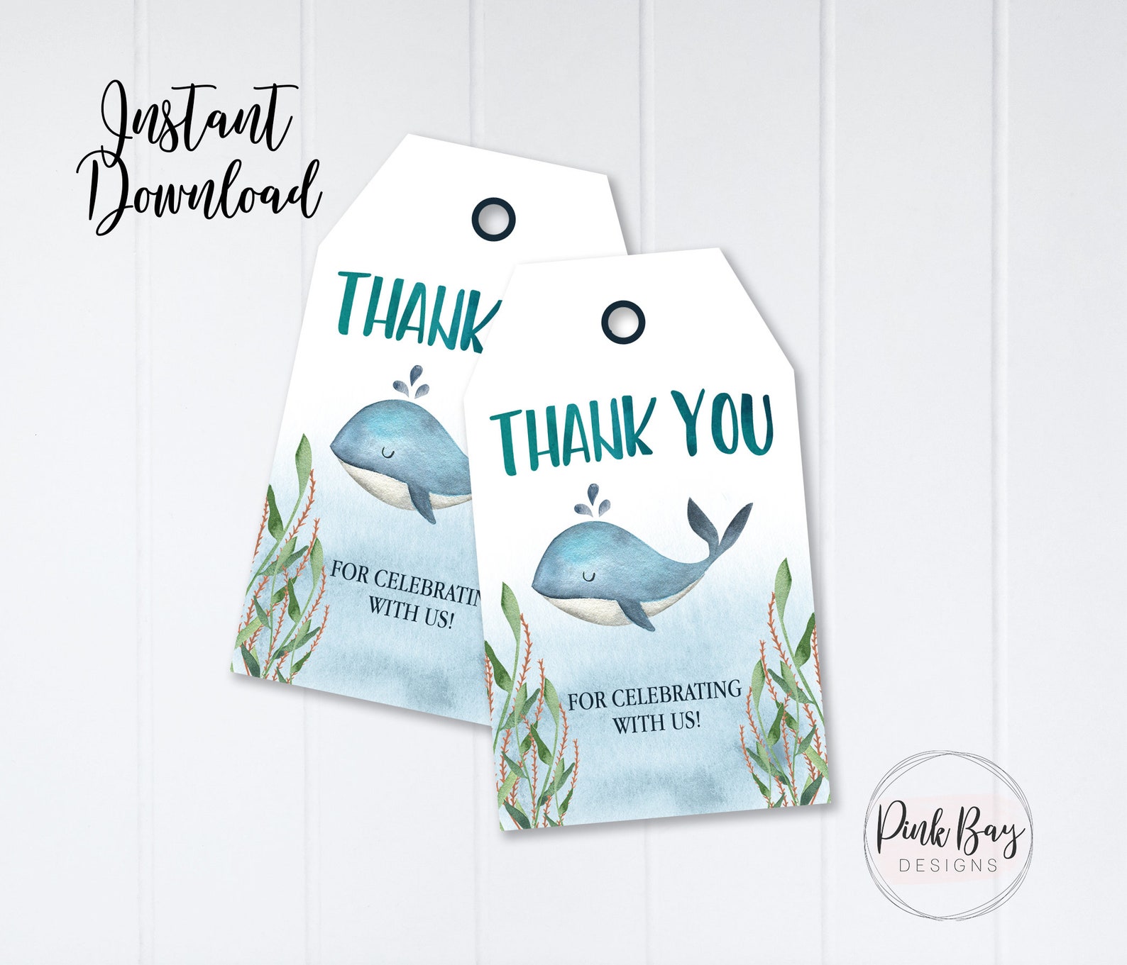 Whale Thank You Tags Thank You Tag Whale Party Tags Instant | Etsy